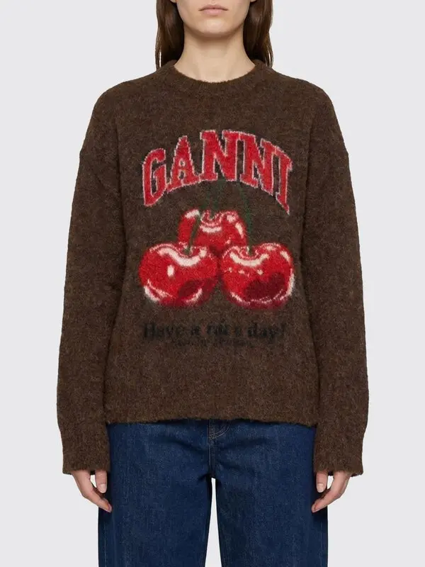 GANNI Crew-neck Wool Pullover With Logo