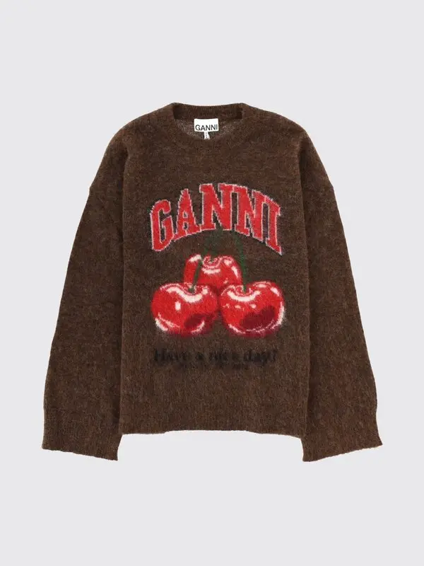 GANNI Crew-neck Wool Pullover With Logo