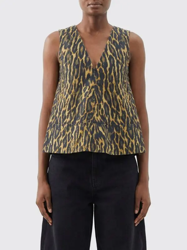 GANNI Animal Print Cotton Top