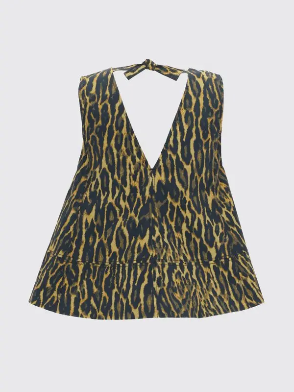 GANNI Animal Print Cotton Top