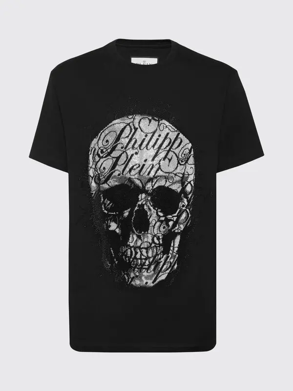 Philipp Plein Skull Cotton T-shirt With Rhinestone Logo - Black