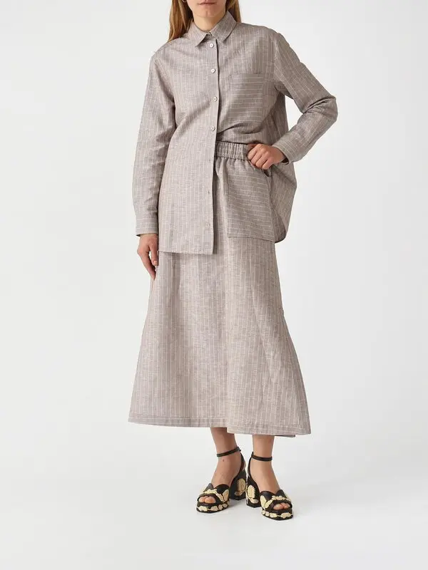 Max Mara Striped Linen Cotton Midi Skirt