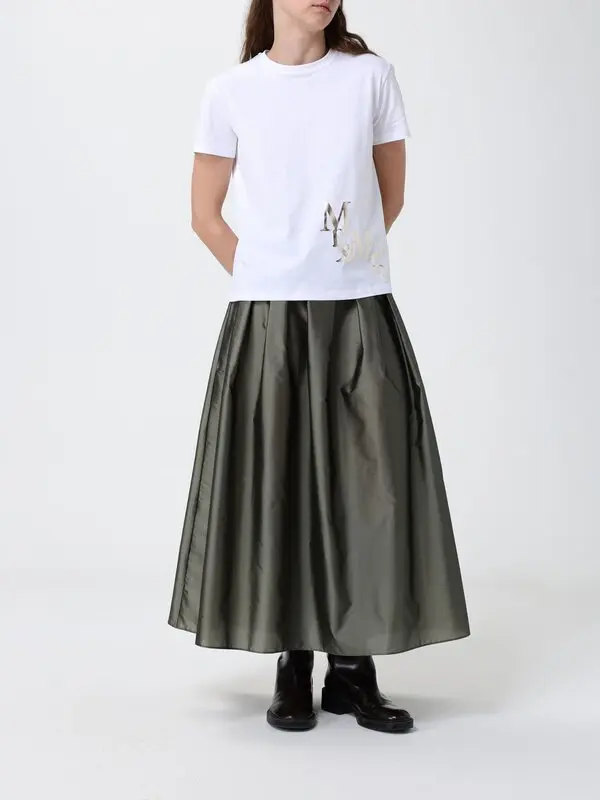 Max Mara Silk Blend Satin Midi Skirt - Olive