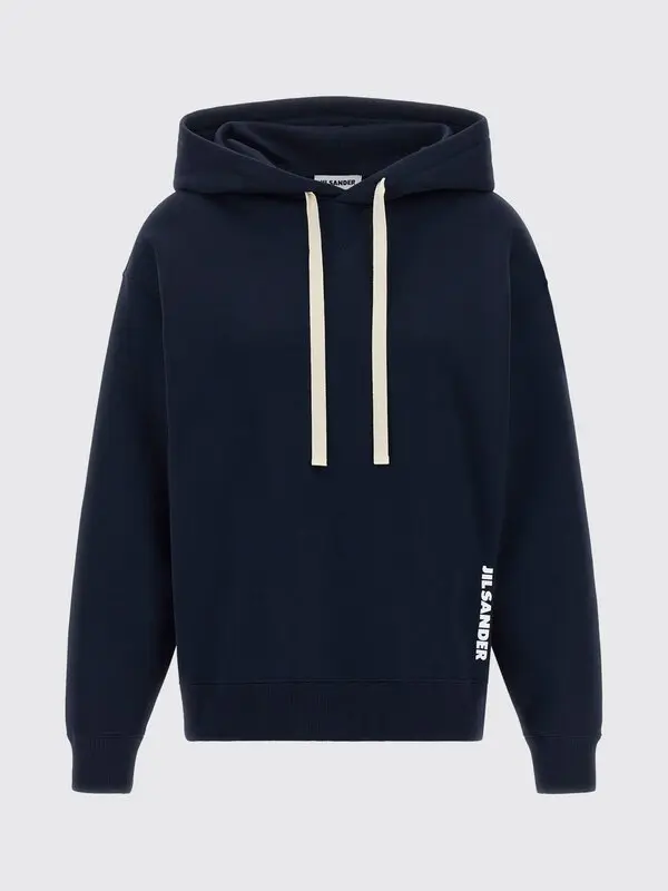 JIL SANDER Relaxed Fit Cotton Hoodie With Drawstring Hood And Contrast Logo - Blue
