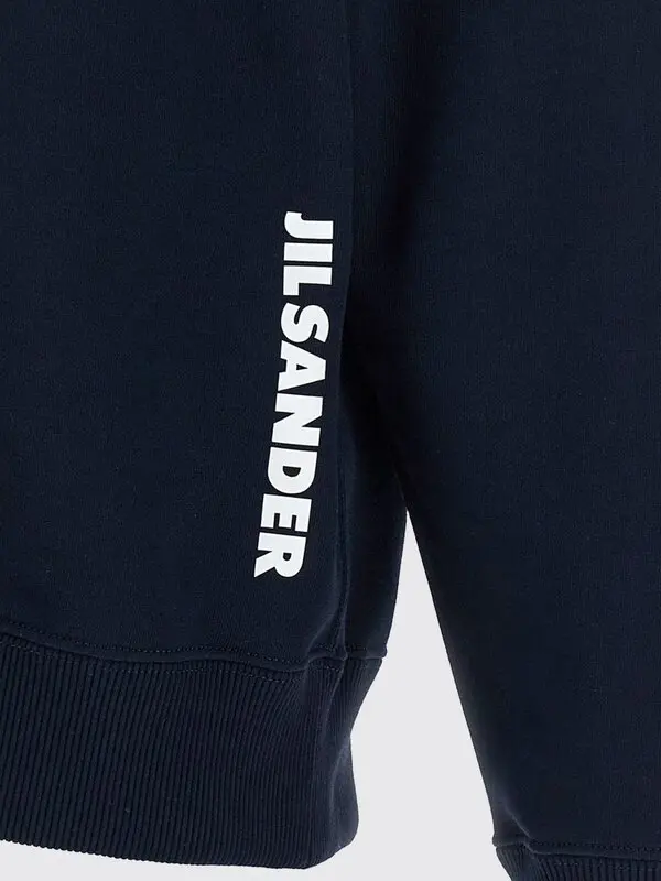 JIL SANDER Relaxed Fit Cotton Hoodie With Drawstring Hood And Contrast Logo - Blue