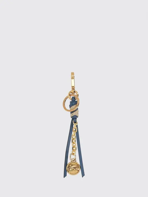 Etro Leather Keychain With Tassel And Logo Detail