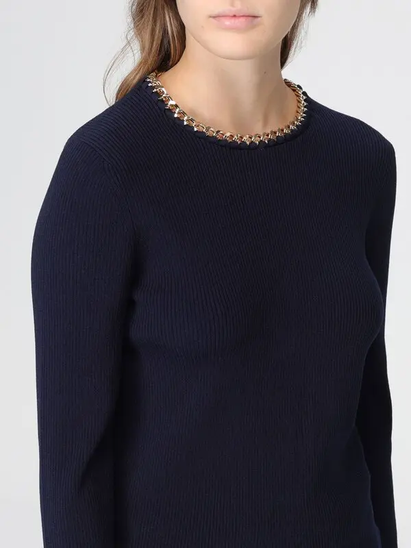 Michael Kors Ribbed Crew Neck Sweater With Chain Detail