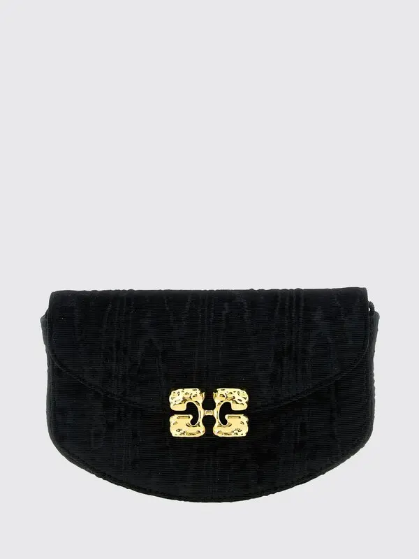 GANNI Lulu Moiré Velvet Wallet On Chain Bag - Black