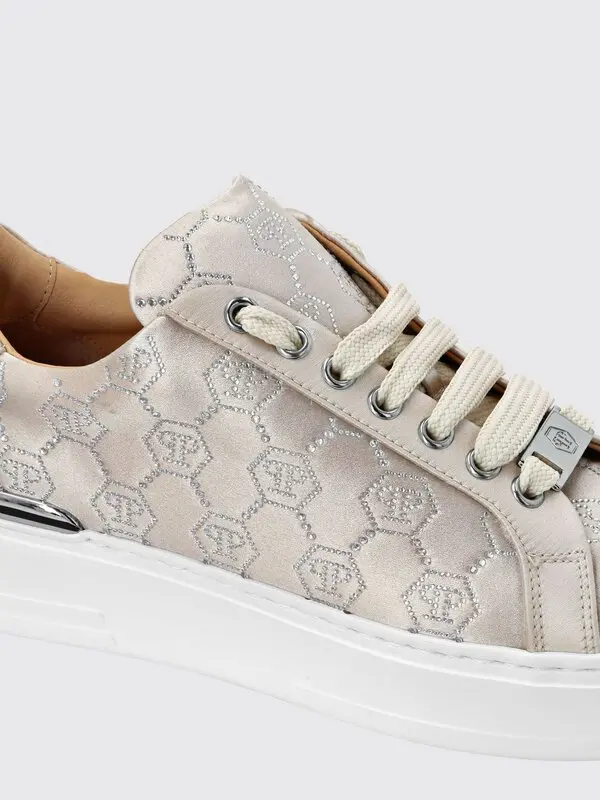 Philipp Plein Satin Sneakers With Rhinestone Hexagon