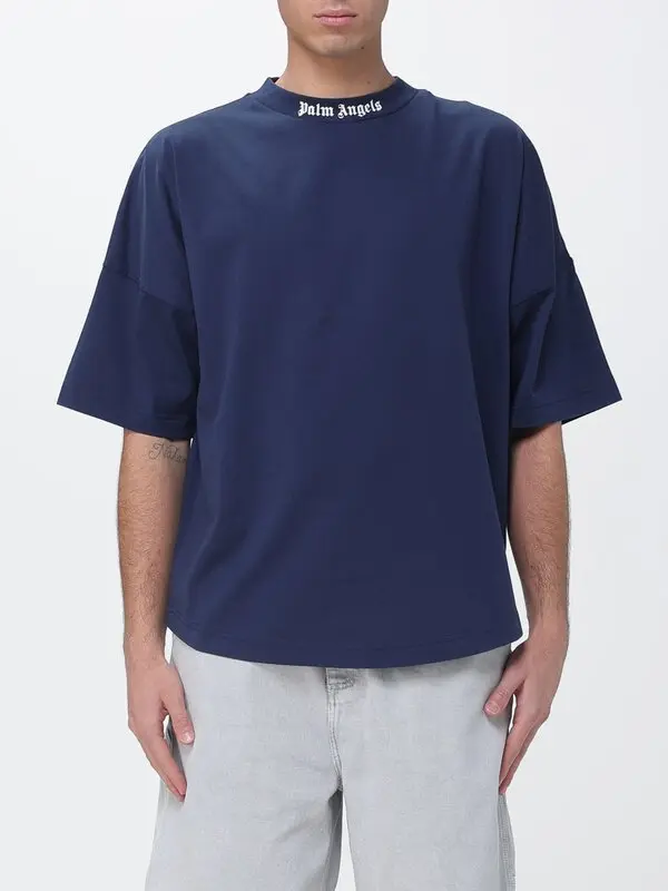 Palm Angels Cotton T-shirt With Logo - Blue