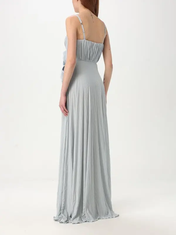 Elisabetta Franchi Ruched Maxi Dress With Floral Embellishment - Gnawed Blue