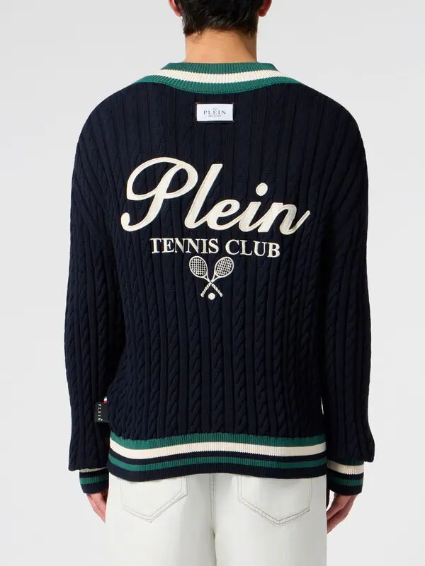Philipp Plein Wool Blend V-neck Jumper With Embroidered Detail - Navy