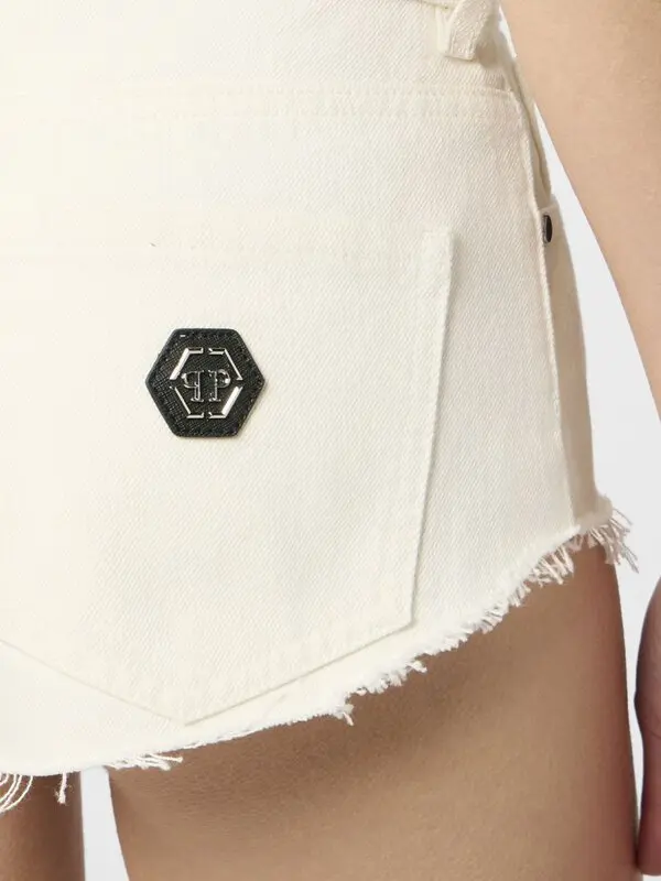 Philipp Plein Cotton Denim Short Shorts With Raw Edge Hem