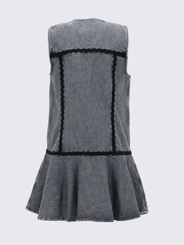 GANNI Sleeveless V-neck Denim Mini Dress With Ruffled Hem