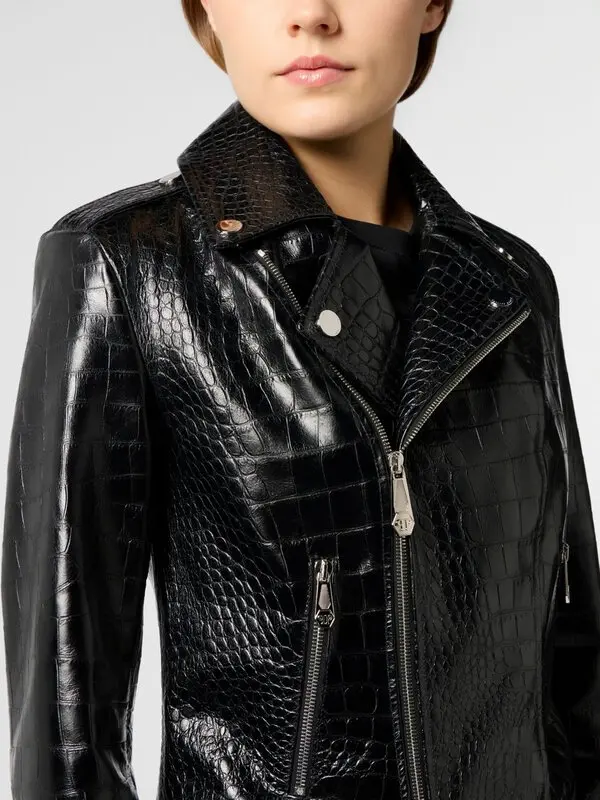 Philipp Plein Crocodile-embossed Leather Biker Jacket