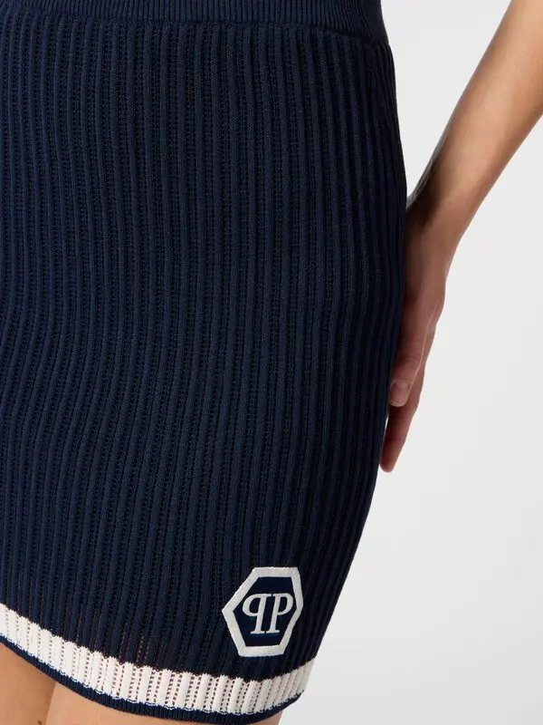 Philipp Plein Blue Jersey Mini Skirt With Crochet Detailing