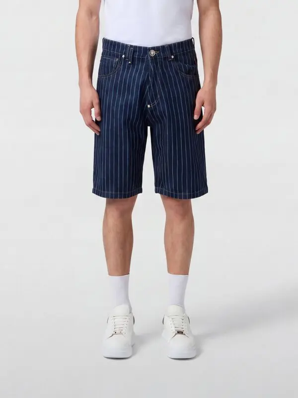 Philipp Plein Cotton Denim Striped Shorts
