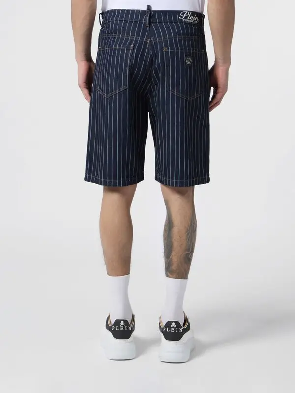 Philipp Plein Cotton Denim Striped Shorts