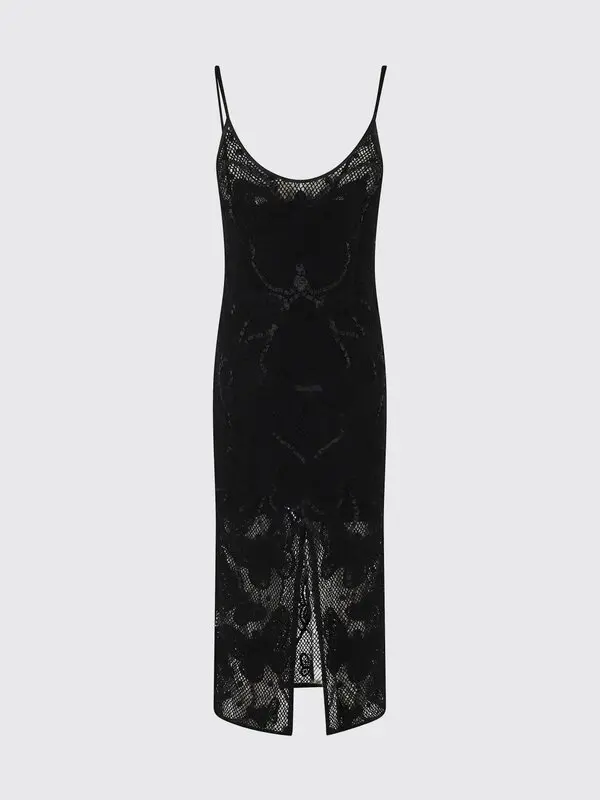 Blumarine Lace Midi Dress With Sequins And V-neck