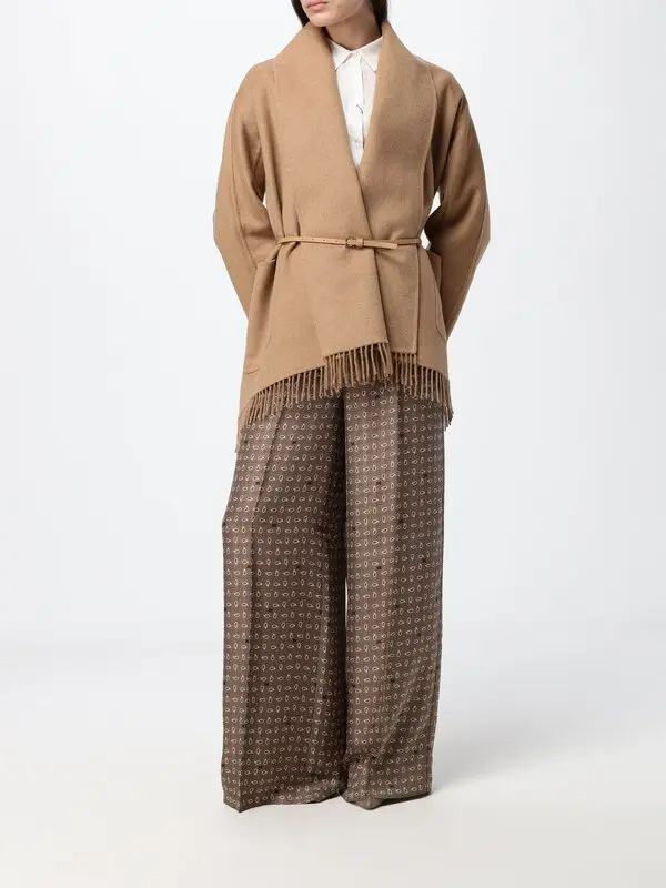 Max Mara Short Pure Wool Cape With Shawl Collar And Fringes - Camel