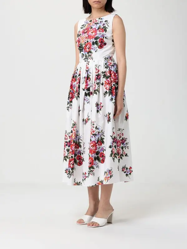 Dolce & Gabbana Cotton Floral Print Midi Dress - White