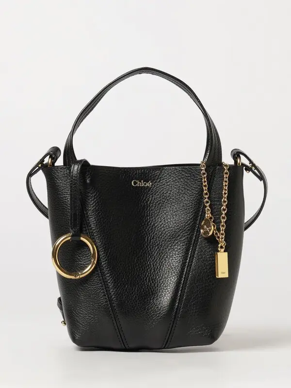Chloé Spin Mini Grained Calfskin Handbag With Ring Detail - Black