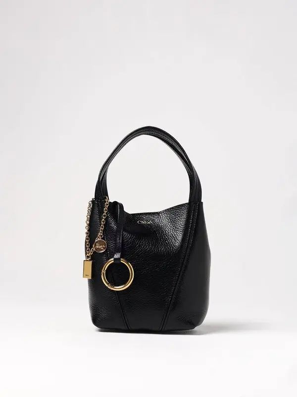 Chloé Spin Mini Grained Calfskin Handbag With Ring Detail - Black