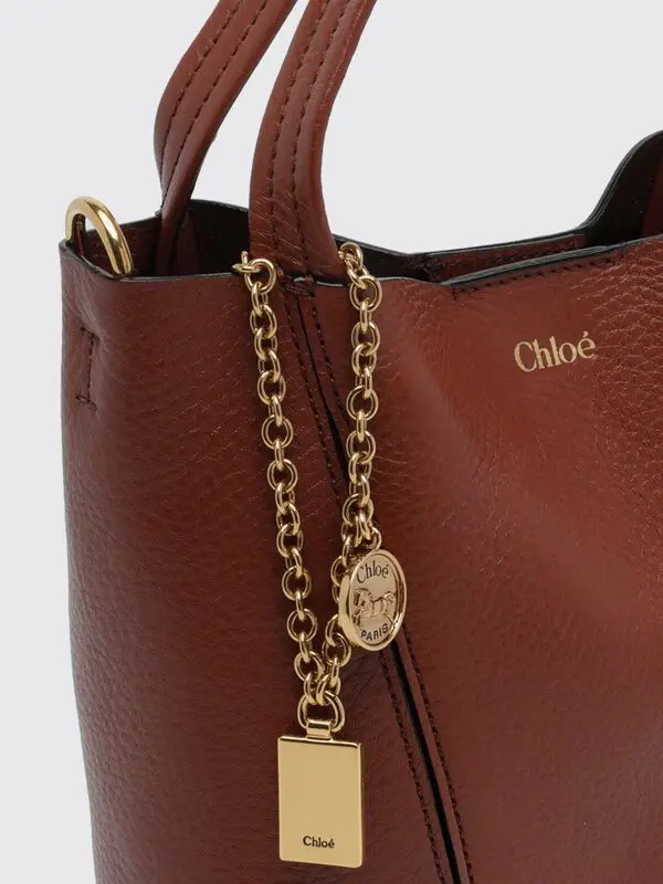Chloé Spin Mini Grained Calfskin Handbag With Ring Detail - Brown