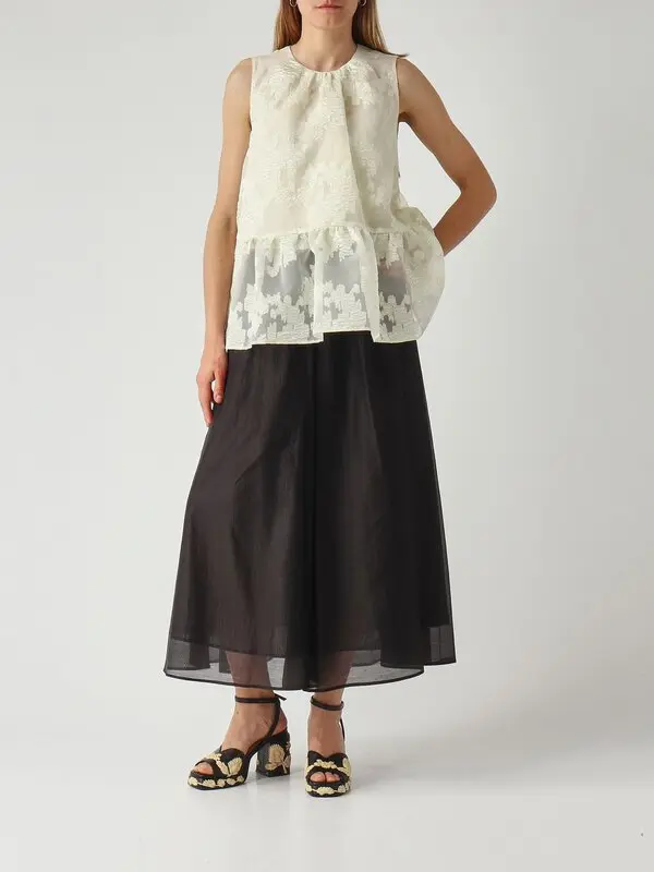 MEIMEIJ Cropped Trousers In Chiffon - Black