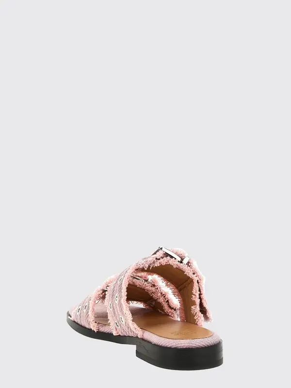 GANNI Organic Cotton Fringed Mule Sandals - Pink
