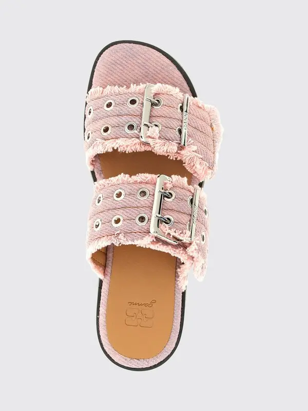 GANNI Organic Cotton Fringed Mule Sandals - Pink