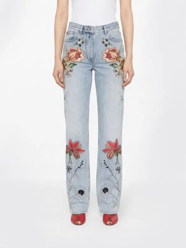 Valentino Garavani Straight Jeans In Embroidered Cotton