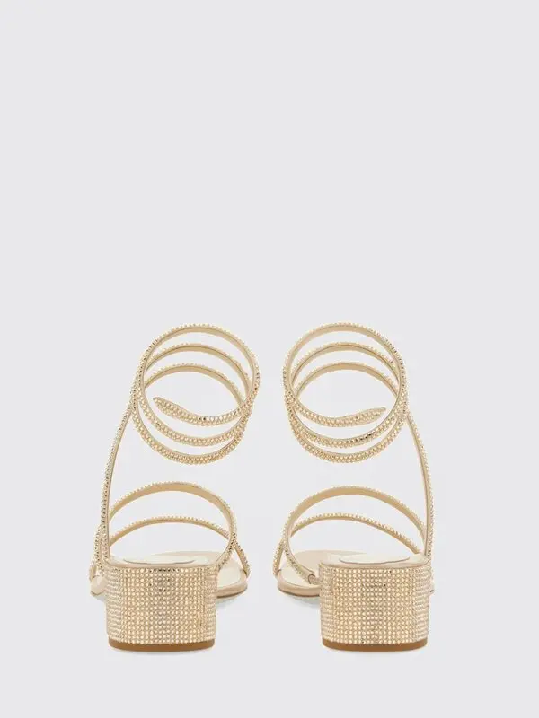 Rene Caovilla Cleo Satin Sandals With Rhinestones - Beige