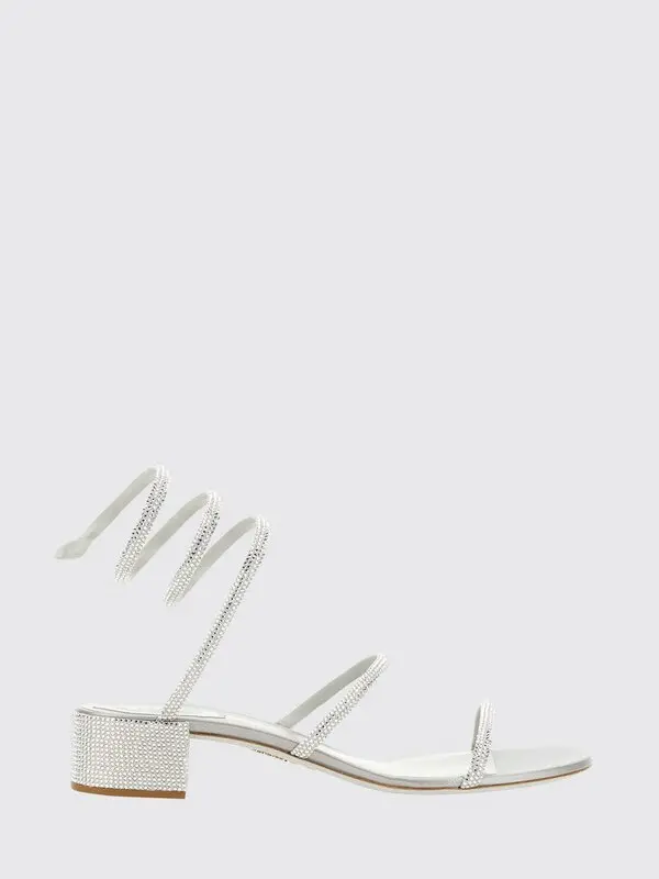 Rene Caovilla Cleo Satin Sandals With Rhinestones - Silver