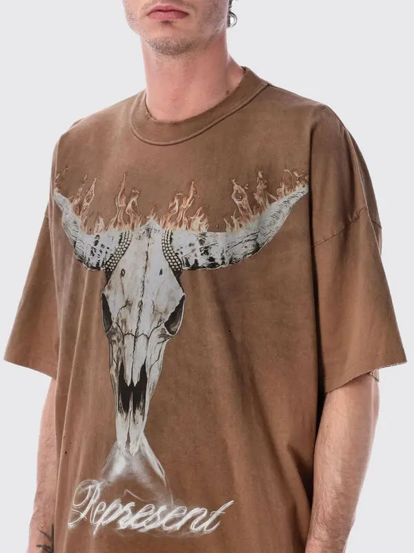 REPRESENT Printed Cotton Oversized T-shirt - Brown