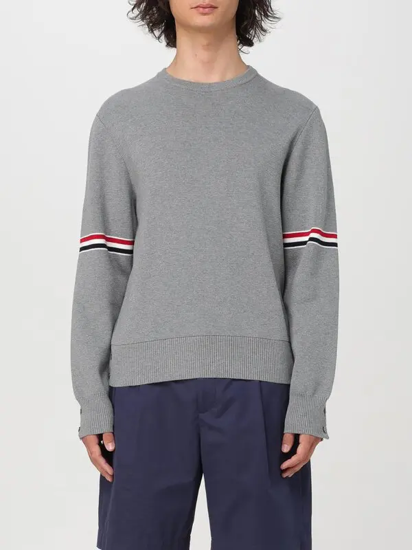 Thom Browne Crew Neck Jumper With Striped Sleeves - Grey