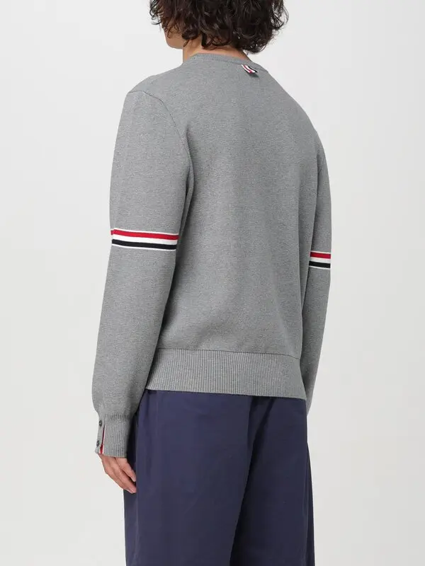Thom Browne Crew Neck Jumper With Striped Sleeves - Grey