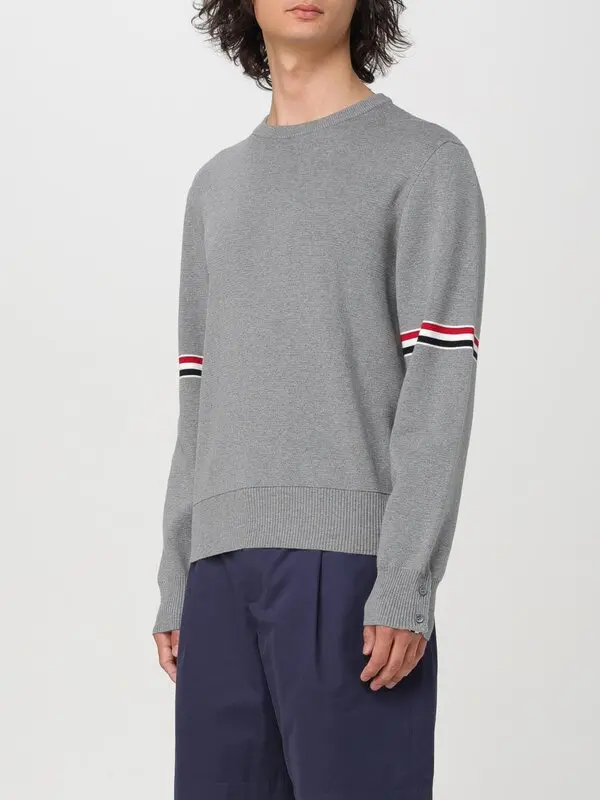 Thom Browne Crew Neck Jumper With Striped Sleeves - Grey