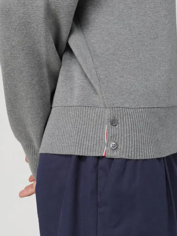 Thom Browne Crew Neck Jumper With Striped Sleeves - Grey