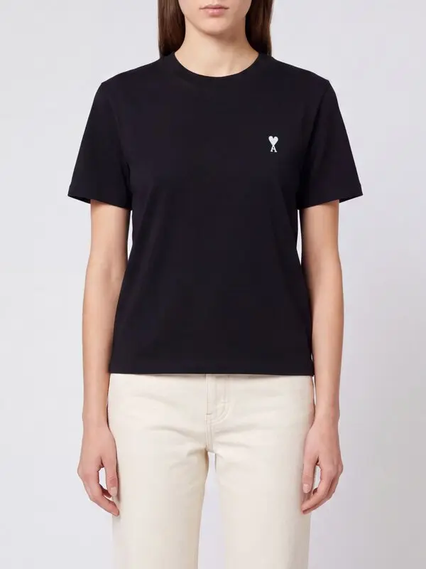 AMI Paris Slim Fit Cotton T-shirt With Contrast De Coeur Logo - Black