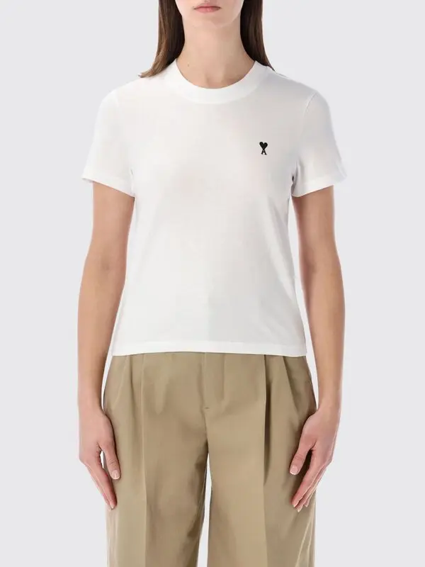 AMI Paris Cotton T-shirt With Chest Logo - White