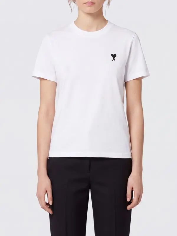 AMI Paris Slim Fit Cotton T-shirt With Contrast De Coeur Logo - White