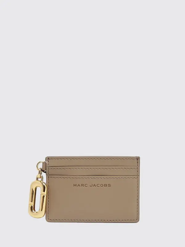Marc Jacobs Flat Leather Card Holder With Double J Logo - Grey