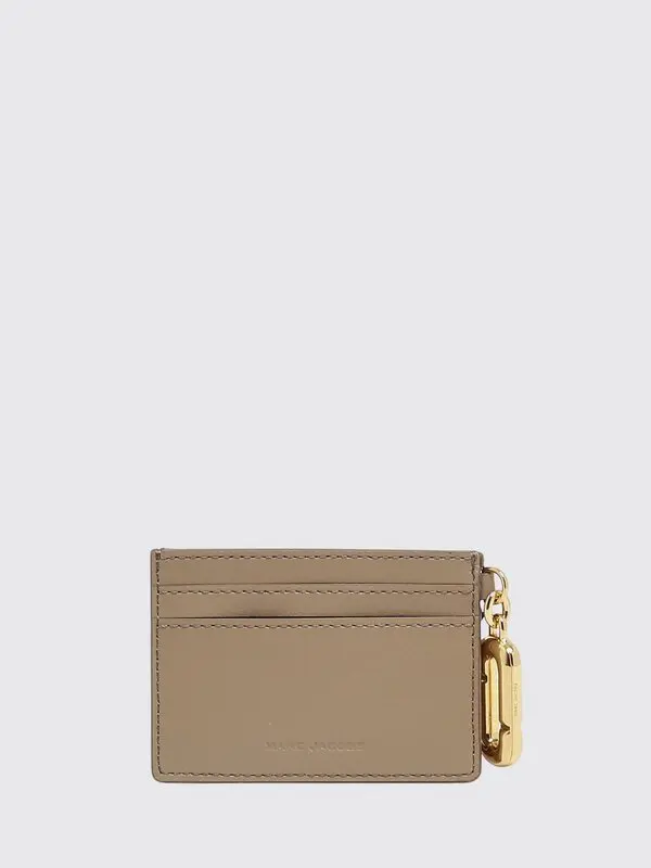 Marc Jacobs Flat Leather Card Holder With Double J Logo - Grey