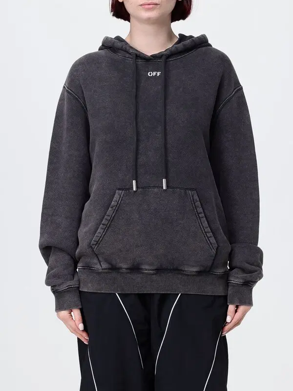 Off-White Cotton Hoodie With Arrow Logo - Blue