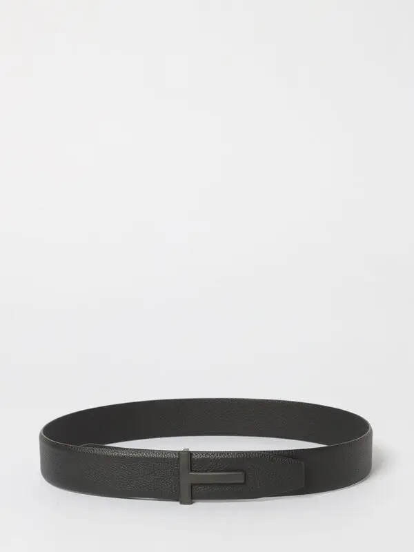 TOM FORD Reversible Grained Leather Belt With Monogram Buckle - Black