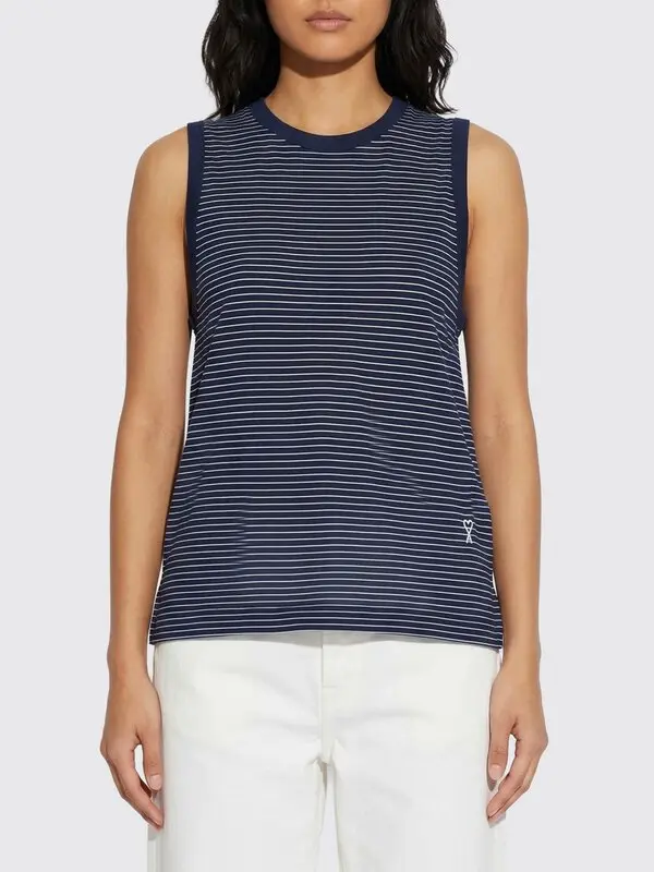 AMI Paris Striped Cotton Sleeveless Top