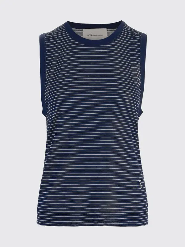 AMI Paris Striped Cotton Sleeveless Top