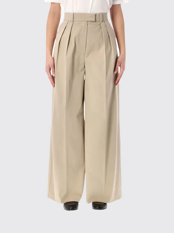 ANINE BING Stretch Cotton Wide-leg Trousers - Beige