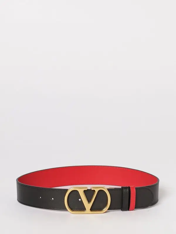 Valentino Garavani Vlogo Calfskin Leather Belt - Black